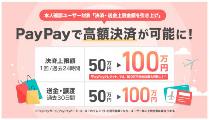 PayPay、1回あたりの決済上限額を100万円に引き上げ - ウレぴあ総研